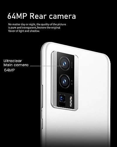 SANSHREUNI K60 Unlocked Cell Phones, 6GB+256GB Android 13 Unlocked Phone, 6.7" Screen+ Display 120HzD, 64MP Camera, Octa-Core CPU, 5500mAh Battery, GPS, AI Face, Dual SIM 5G Phone (White)