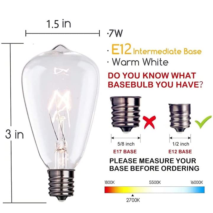 Dr.BeTree 10 Pack Edison Light Bulbs, Clear Replacement Bulbs, ST38 Glass Night Lights Bulbs, 7 Watts C7/E12 Screw Base for Indoor Outdoor Patio String Lights