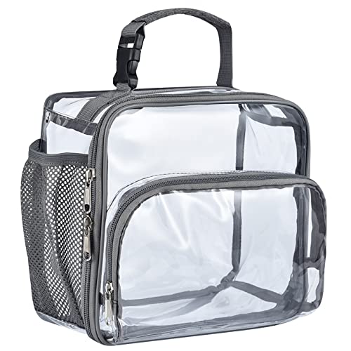 UEASE Small Clear Lunch Bag 8-Can/See Through Lunch Box for Kids with Detachable Hand Strap/Reusable Clear Lunch Bags for Work, Office,School Picnic,Beach(Grey