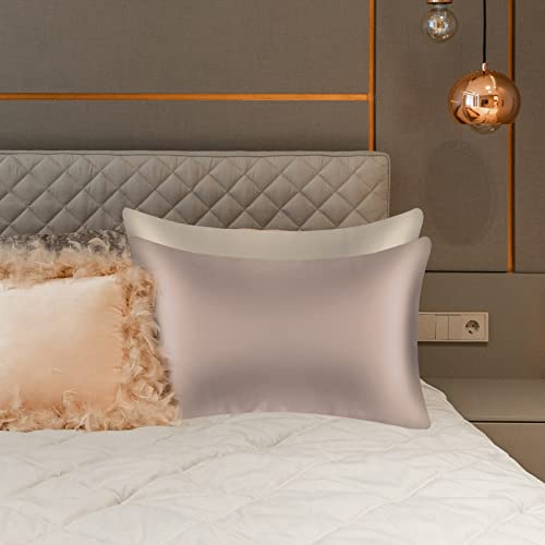 LONGPHEI Silk Satin Pillowcase Cooling Pillow Cases for Hair and Skin Taupe with Eye Mask 2pcs (Taupe, Standard)