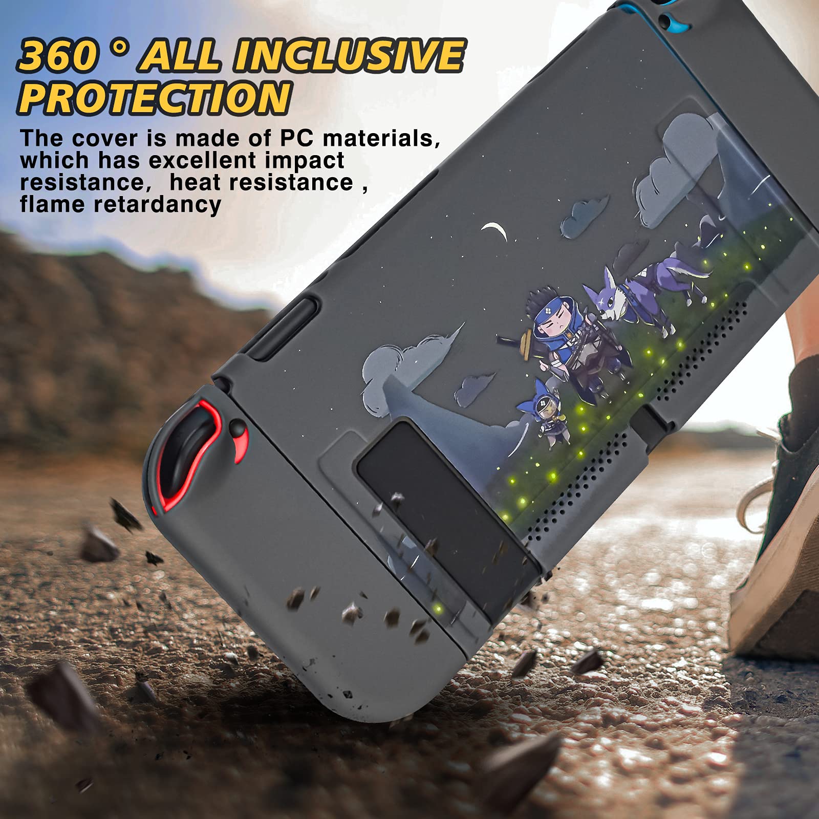 DLseego Dockable Protective Case Compatible with Switch, Soldier Wolf Pattern Cover Case with Anti-Scratch and Shock-Absorption Design with 2 pcs Thumb Grips - Monster Hunter