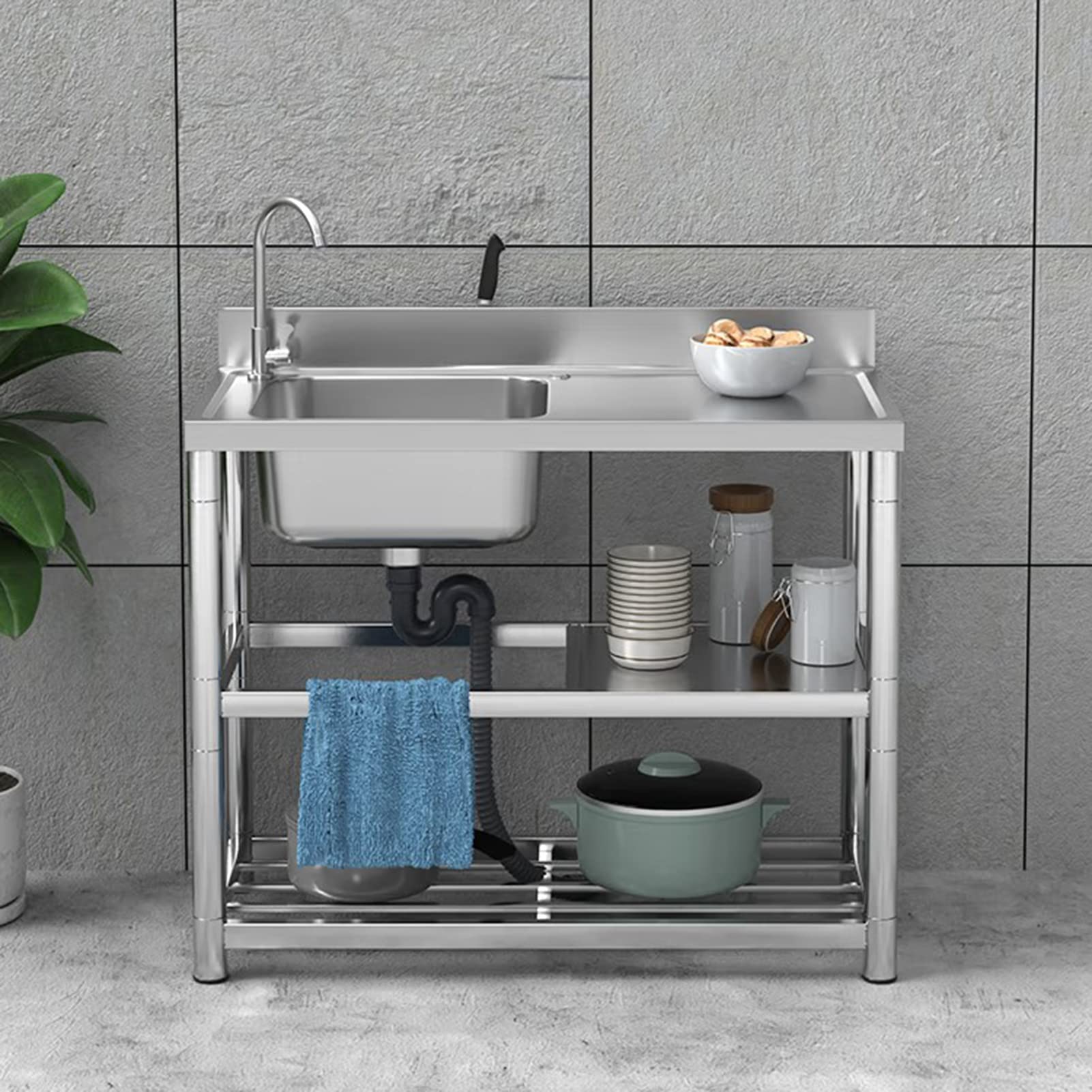 HzaiDanXin, Single Bowl Kitchen Sinks,Outdoor Sink,Outdoor Kitchen Sink,Small Rv Sink,Bar Sink Drop In,Bar Sink With Cutting Board,Laundry Tub,Free Standing Stainless-Steel Single Bowl, 31in
