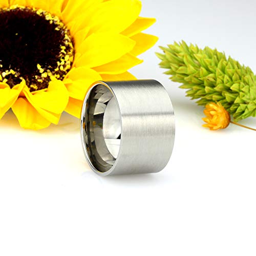 Double Accent 15MM Stainless Steel Thumb Ring Brushed Finish Comfort Fit Flat Style Classic Wedding Band (Size 6 to 15)