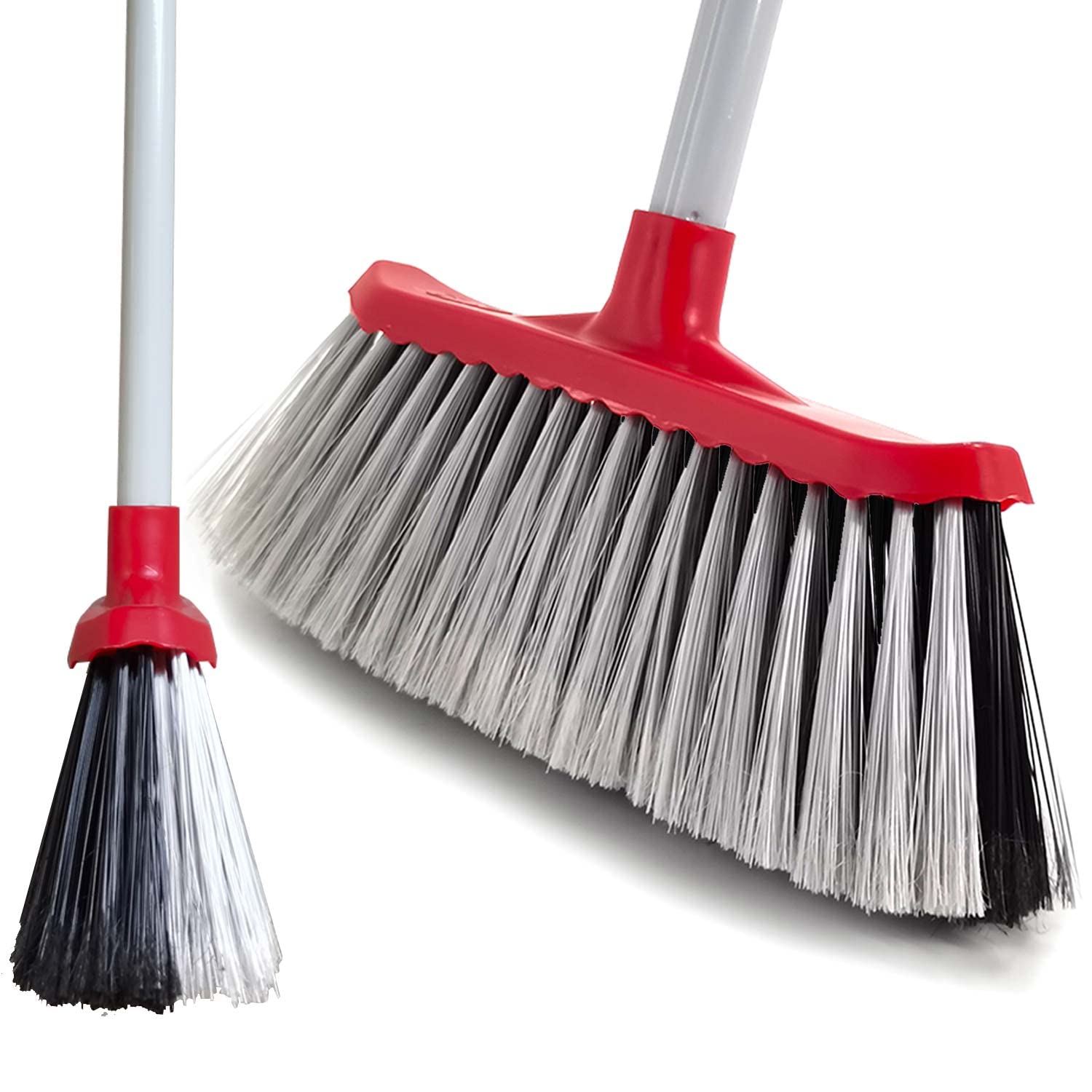 Heavy-Duty Broom Upgraded Double-Side Bristles Wide Angle Outdoor Brooms, 50.78” Adjustable Long Handle, Great for Garden Patio Kitchen Toilet Hair Sweeper