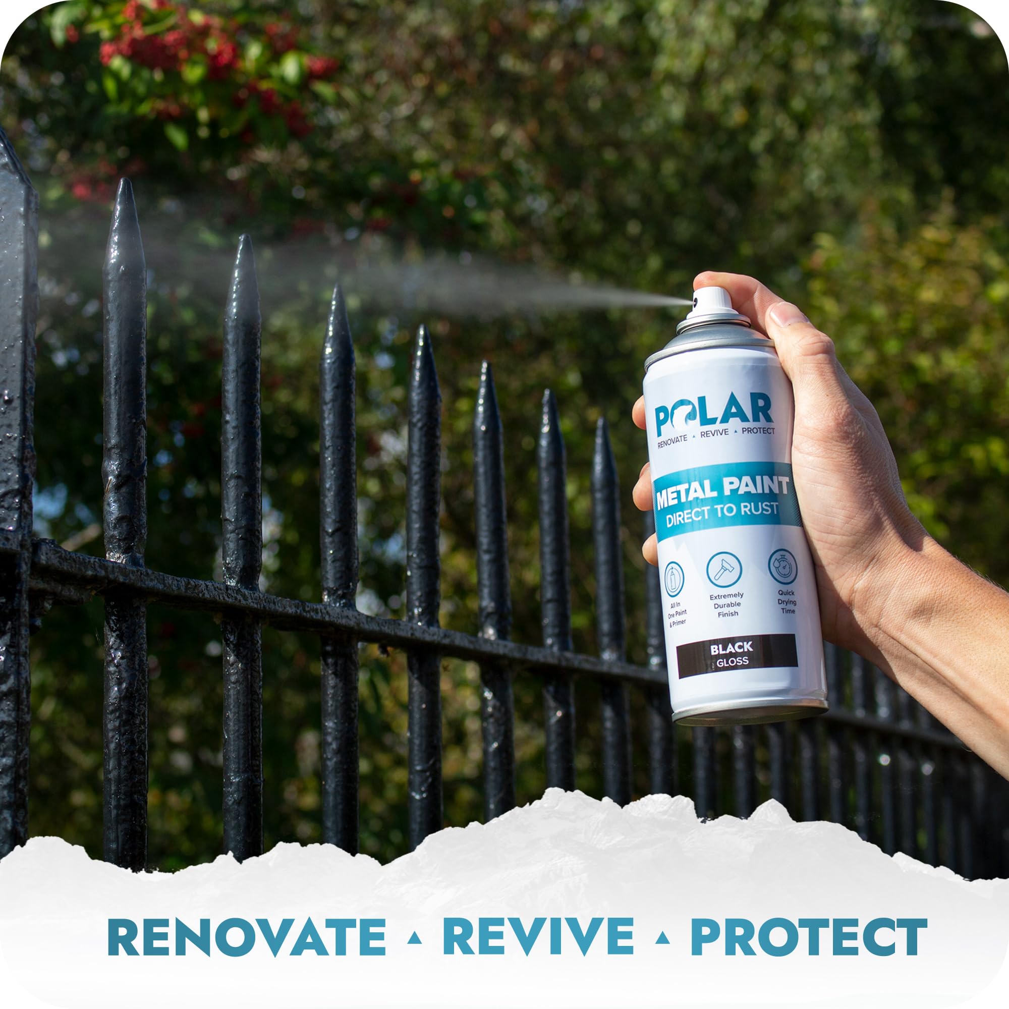 Polar Satin Black Direct to Rust Spray Paint - 2 x 13.5fl oz - Protect and Stop Rust & Corrosion - Primer, Undercoat, Topcoat - Quick Dry Formula - Ideal for Metal, Wood, Plastic and Ceramic Surfaces