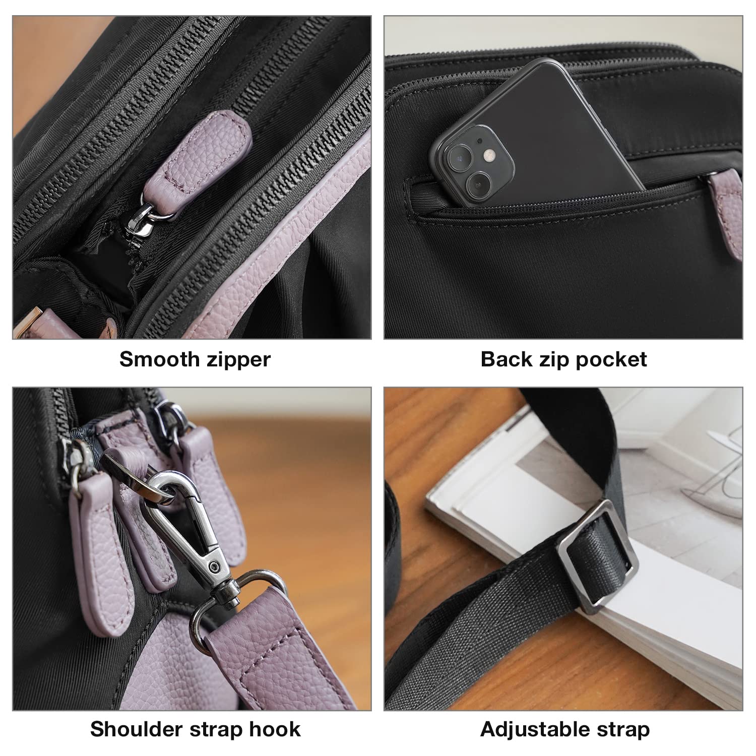 FOXLOVER Crossbody Bags for Women Waterproof Nylon Shoulder Purse Small Satchel Bag (Black)