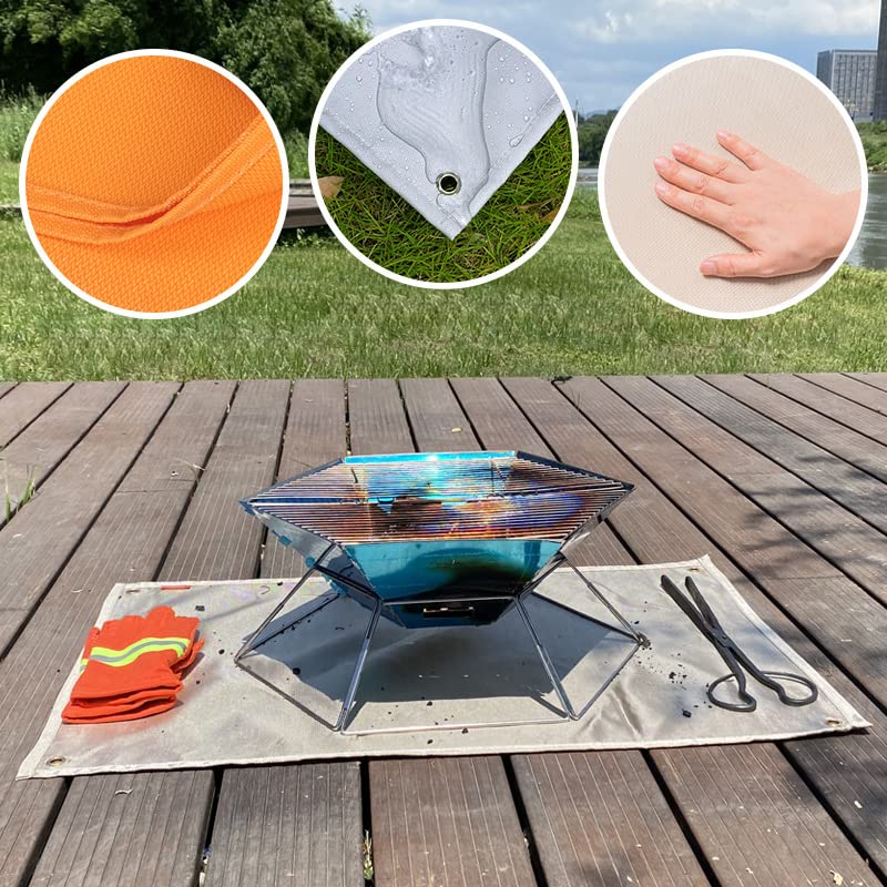 Heavyoff Fireproof Fire Pit Mat Camping Stove Fireproof Blanket Flame Retardant Stove Floor Grill Mat for Deck Patio Lawn Outdoor Camping BBQ Protection, Beige, 20 x 20