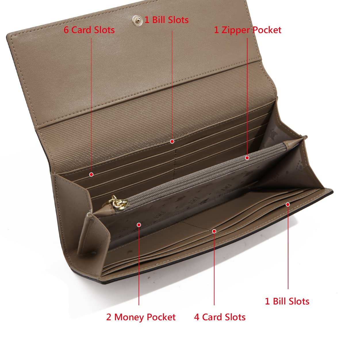 FOXLOVER Faux Leather Ladies Wallets Purses with Zipper Pocket Gift Box Packing Womens Signature Monogram Trifold Wallets Credit Card Holders (Grey)