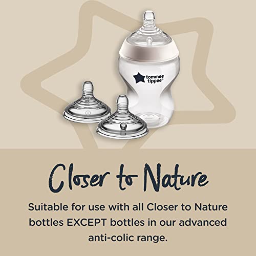 Tommee Tippee Closer to Nature Extra Slow Flow Baby Bottle Nipples, 0m+ β 2pk