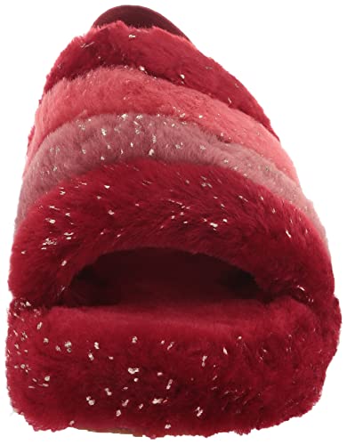 UGG Girls K Fluff Yeah Metallic Sparkle Slipper, Red Multi, 6 Big Kid