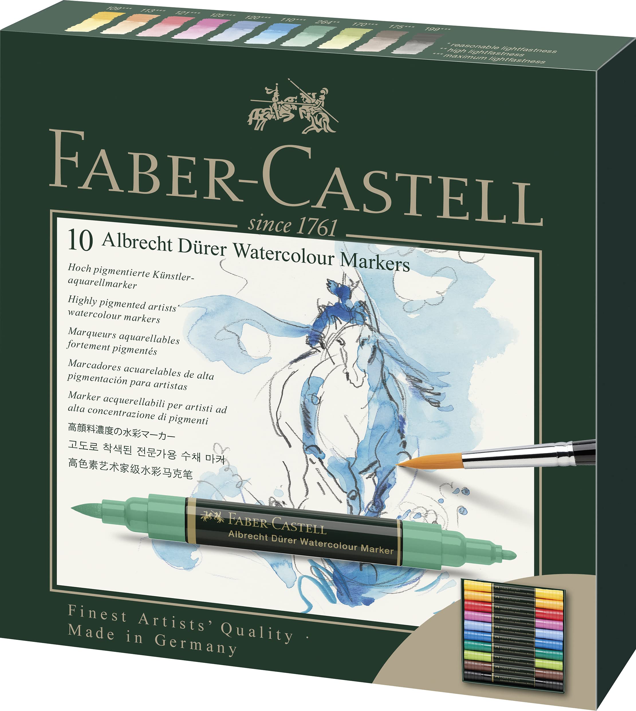 Faber-Castell Albrecht Durer Watercolor Markers - 10 Colors, Watercolor Brush Markers for Artists