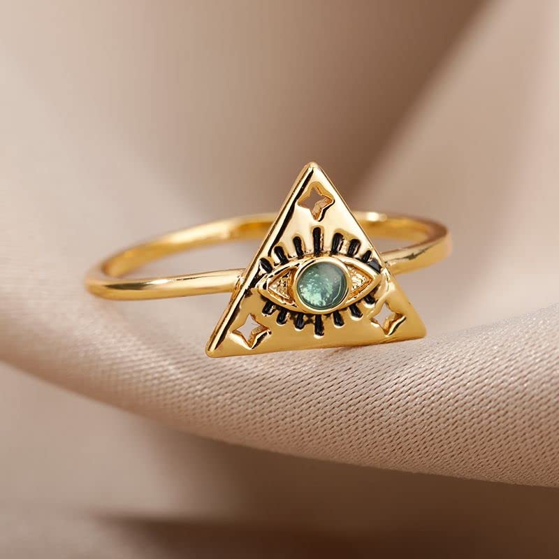 GENSEN Triangle Blue Opal Ring Turkish Evil Eye Finger Rings For Women Minimalist Geometric Birthday Jewelry 2022 - Silver Plated - 7