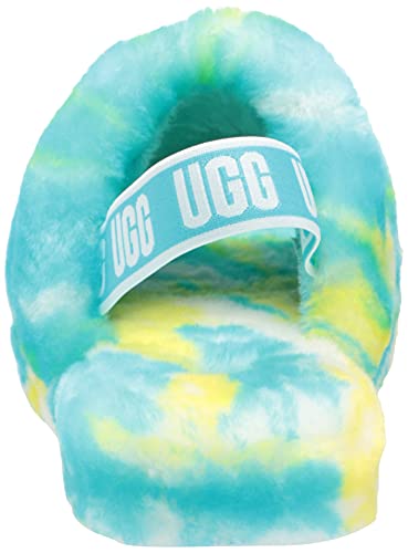 UGG Girls K Fluff Yeah Slide Marble Slipper, Oasis Blue/Sulphur, 6 Big Kid