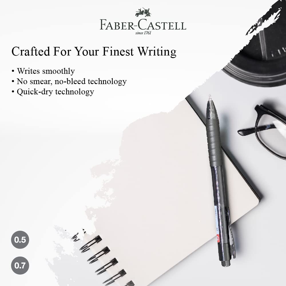 Faber-Castell Fast Gel-Z Box of 10 (0.5/0.7mm - Black/Blue/Red) Super Smooth Gel Ink, Water-Proof, Ergonomic Writing, Non-Smudging (0.7mm (Red))