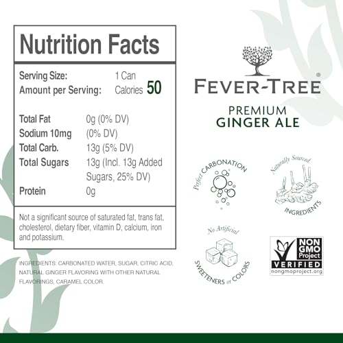 Fever Tree Ginger Ale - Premium Quality Mixer - Refreshing Beverage for Cocktails & Mocktails. Naturally Sourced Ingredients, No Artificial Sweeteners or Colors - 150 ML Cans - Pack of 24