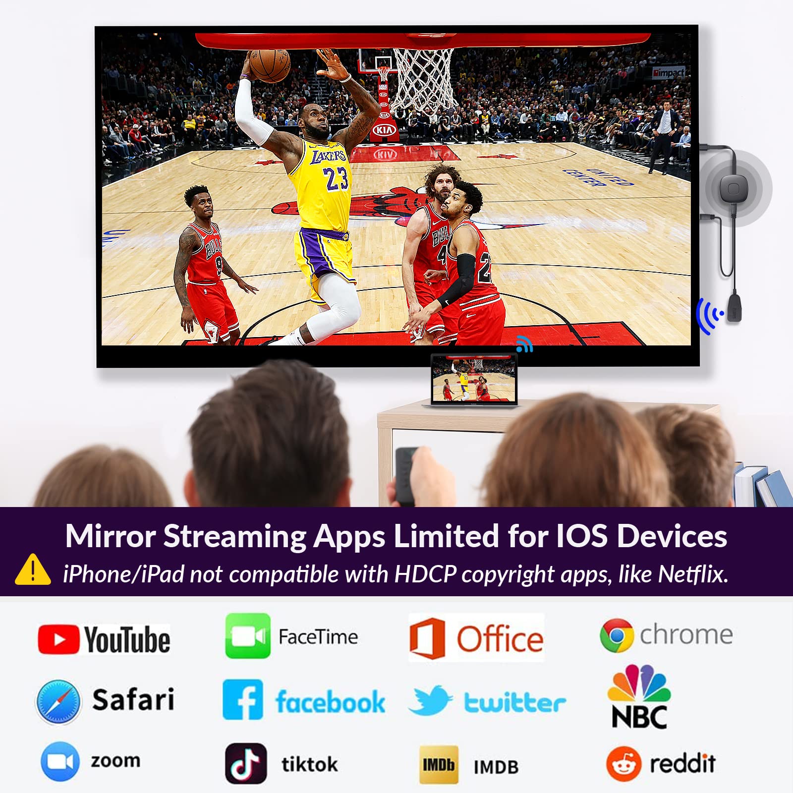 FIRE BULL Wireless HDMI Display Adapter 4K,Casting 2.4GHz Stable Signal Video/Audio, Wireless WiFi Display Dongle Receiver Support iPhone iOS Android Mac ipad Casting/Mirroring to TV Projector Monitor