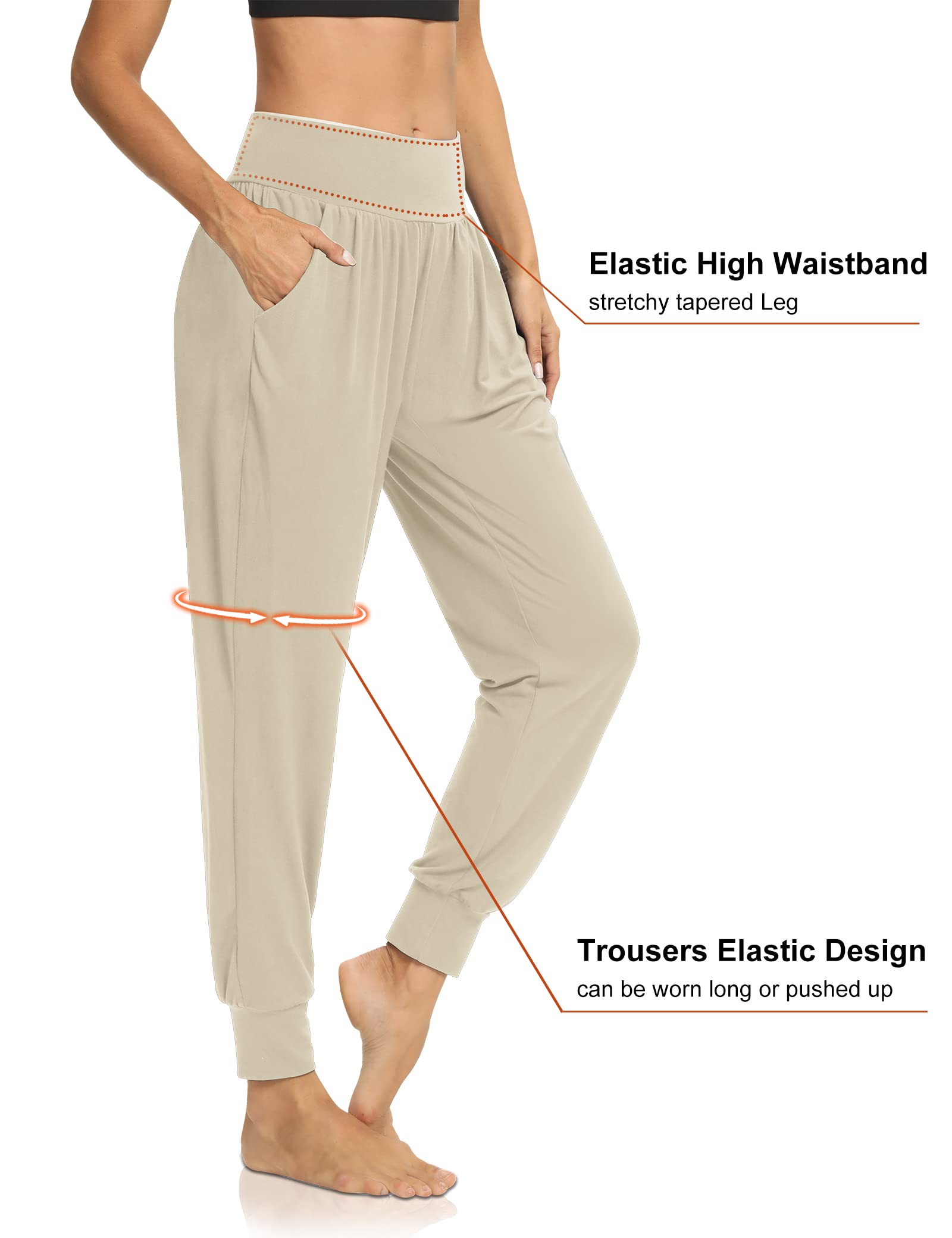 DIBAOLONG Womens Yoga Joggers Loose Workout Sweat Pants Comfy Lounge Pants with Pockets Apricot XL