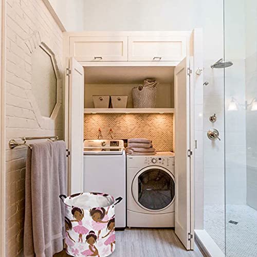 Laundry Basket African Black Girl Ballet Dance,Waterproof Collapsible Clothes Hamper Pink Skirt Star Bow,Large Storage Bag for Bedroom Bathroom