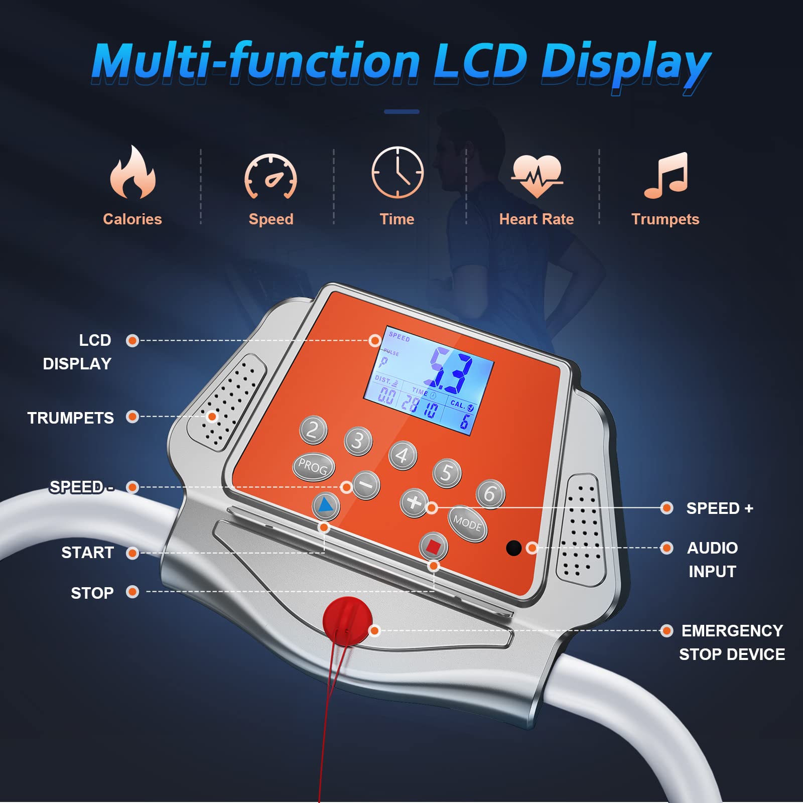 Foldable Treadmill Electric Running Machine: Folding Walking Pad 12 Program Portable Compact Quiet Jogging Run Treadmills for Home Apartment Commercial Small Spaces Adult Seniors Obese People Exercise