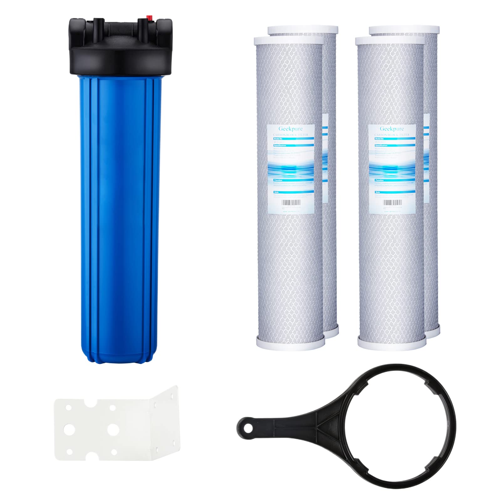 Geekpure Single Stage Whole House Water Filter System with 20-Inch Blue Housing-3/4 "Port with 4 Pieces Carbon Block Filters