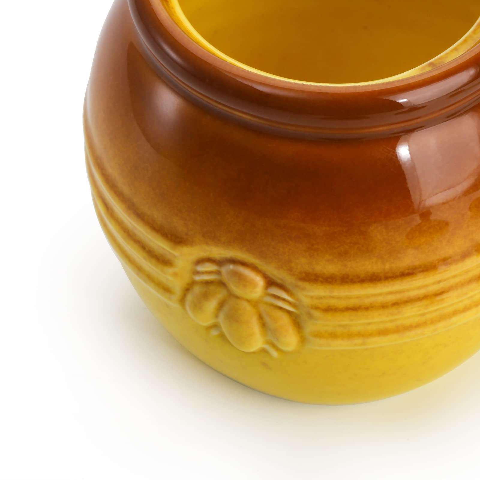 Hiceeden 2 Pack Ceramic Honey Pot with Dipper and Lid, 12 Oz Yellow Honey Jar Bee Embossed Honey Storage Container for Kitchen, Decoration, Coffee/Tea Bar