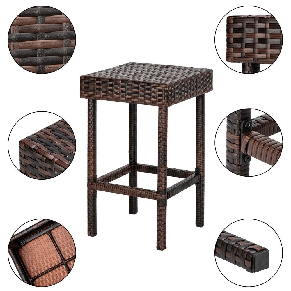 FRITHJILL Patio Bar Stool Set of 4, Outdoor Wicker 24-inch Bar Height Stools, Brown Backyard Rattan Chair