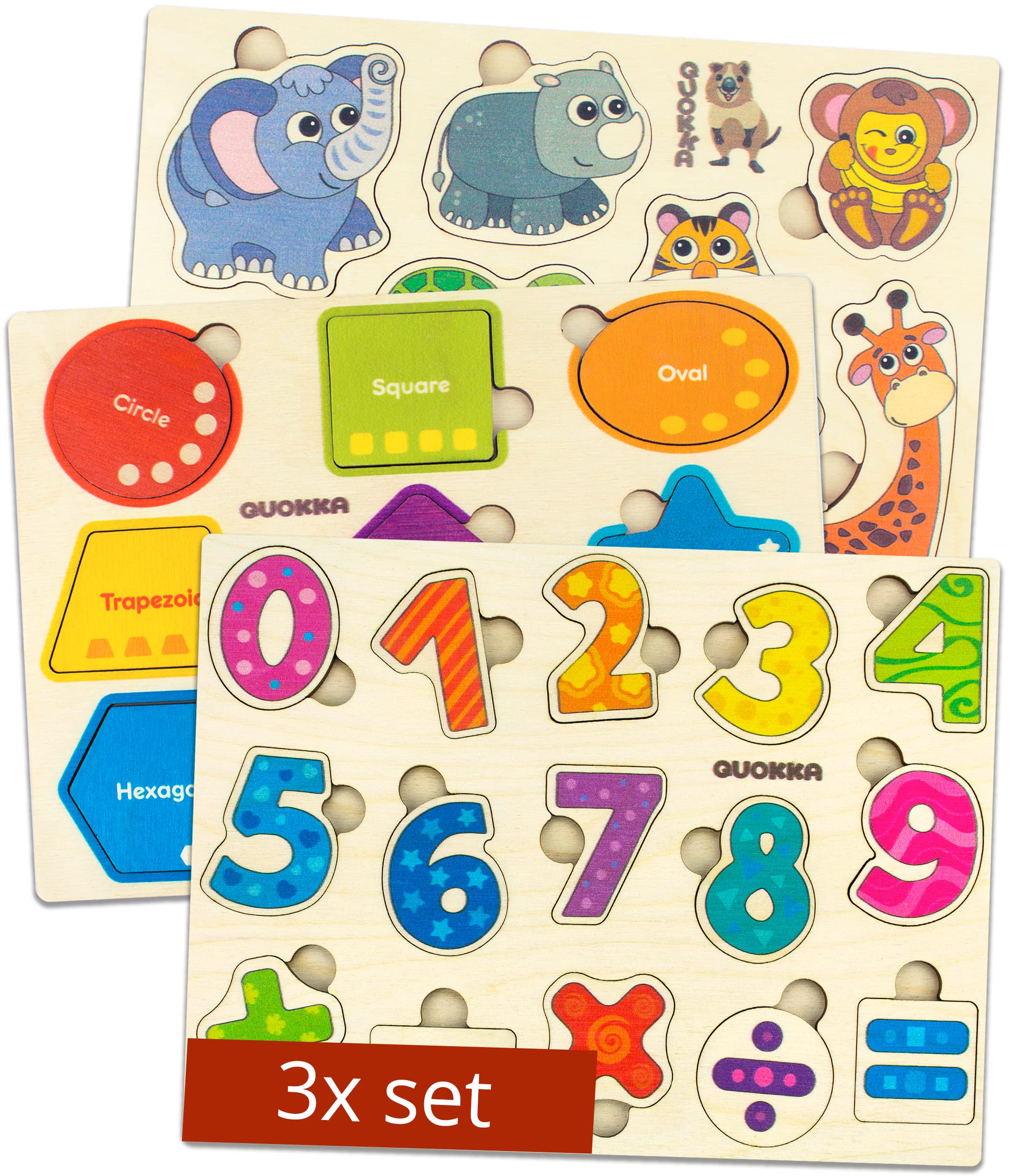 QUOKKA Toddler Puzzles Ages 2-4 β Wooden Puzzles for Kids 1-3-5 Year Old β Learning Travel Game with Numbers Animals Shapes β Wood Educational Gift for Boys and Girls