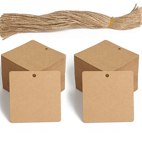 Kraft Paper Gift Tags,200PCS Blank Hang Tags with 200PCS Free Natural Jute Twines for DIY Project, Gift Wrapping(Brown)