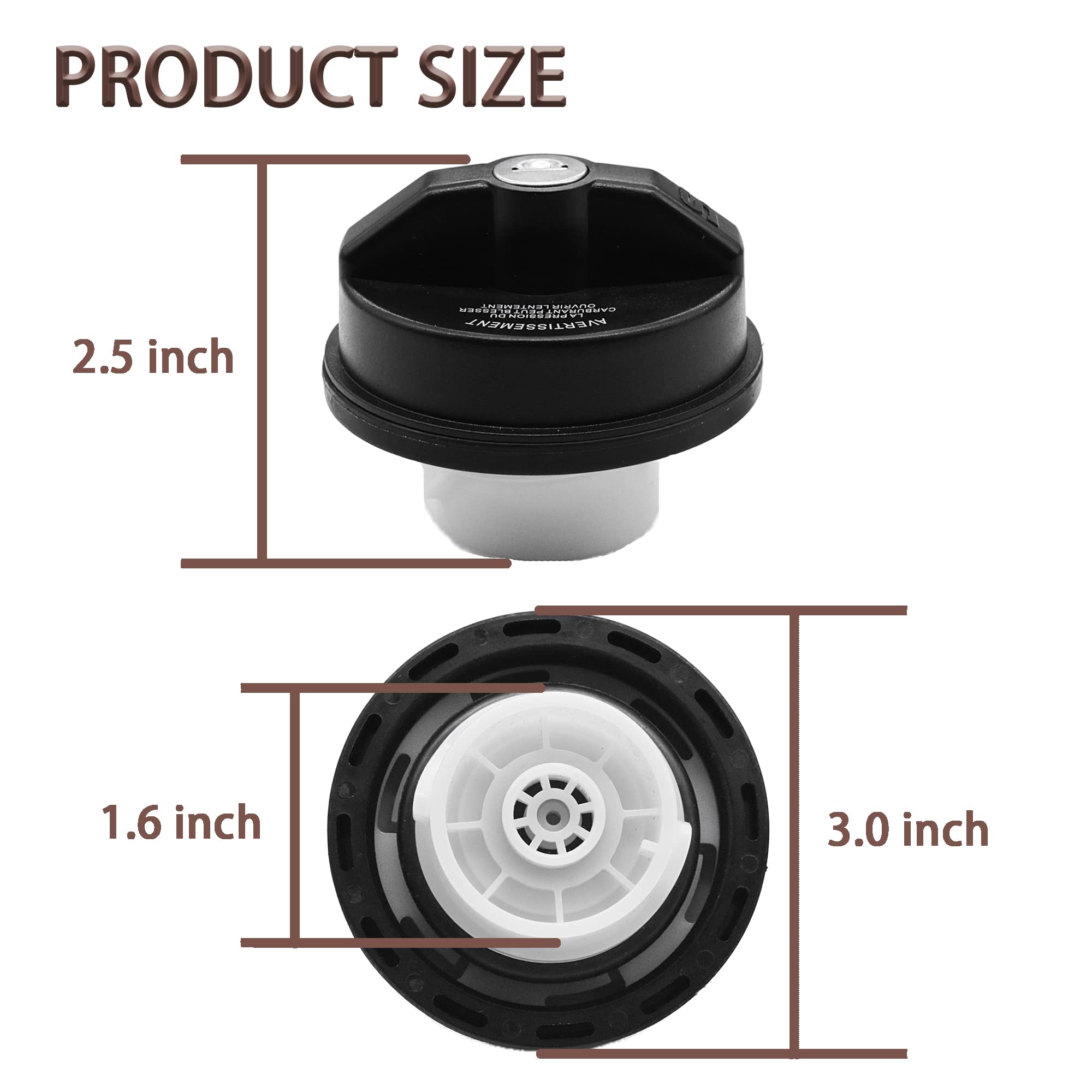 FOXSEON Locking Gas Cap, Lock Fuel Cap Compatible with Dodge Ram - Challenger Grand Caravan Ram 1500, Cherokee Wrangler TJ LJ JK JKU JL JLU JT, Replace 05278655AB, 5278655AB