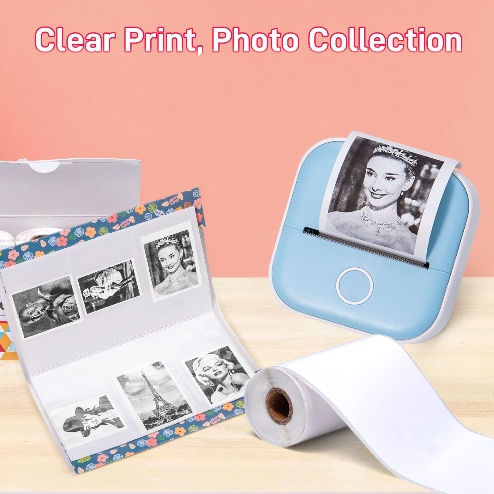 Ponek T02 Thermal Mini Sticker Printer Paper, White Self-Adhesive Paper, Black On White Paper for Journal, Photo, 50mm x 3.5m, 3 Rolls, Keep for 10 Years, Compatible with T02/M02X/M02L/Y02C/Q02