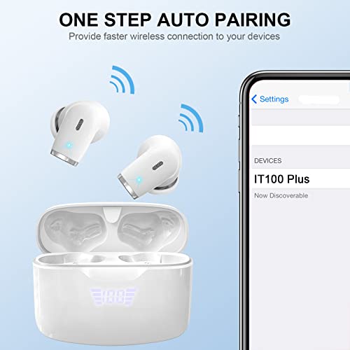 Wireless Earbud, Bluetooth 5.2 Headphones with LED Power Display, Bluetooth Earbud in Ear Noise Cancelling with Mic, Wireless Earphones with Deep Bass, IP7 Waterproof, 40H Playtime Ear Buds, White