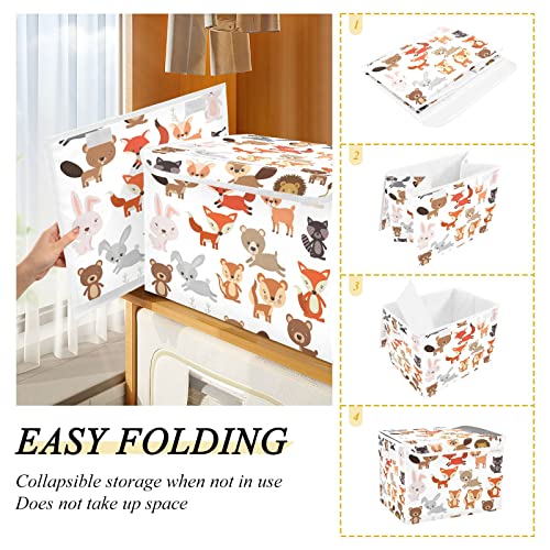 innewgogo Animals Fox Dog Storage Bins with Lids for Organizing Closet Organizers with Handles Oxford Cloth Storage Cube Box for Cat Toys