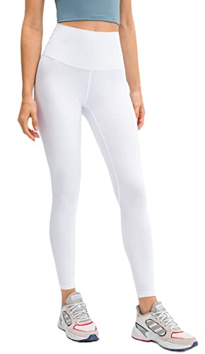 ENEESSI Women's High Waisted Yoga Leggings with Pockets,Tummy Control Workout Athletic Running Yoga Pants 25'' White XXL