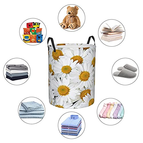 Laundry Basket,Yellow Daisies,Large Canvas Fabric Lightweight Storage Basket/Toy Organizer/Dirty Clothes Collapsible Waterproof For College Dorms-Large