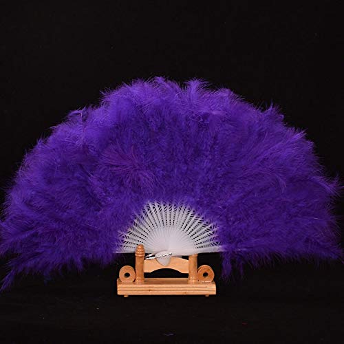 Folding Fan 9 Colors Fluffy Soft Feather Costume Hand Held Folding Fan Women Lady Party Theater Ball Dance Fans (A) (8)