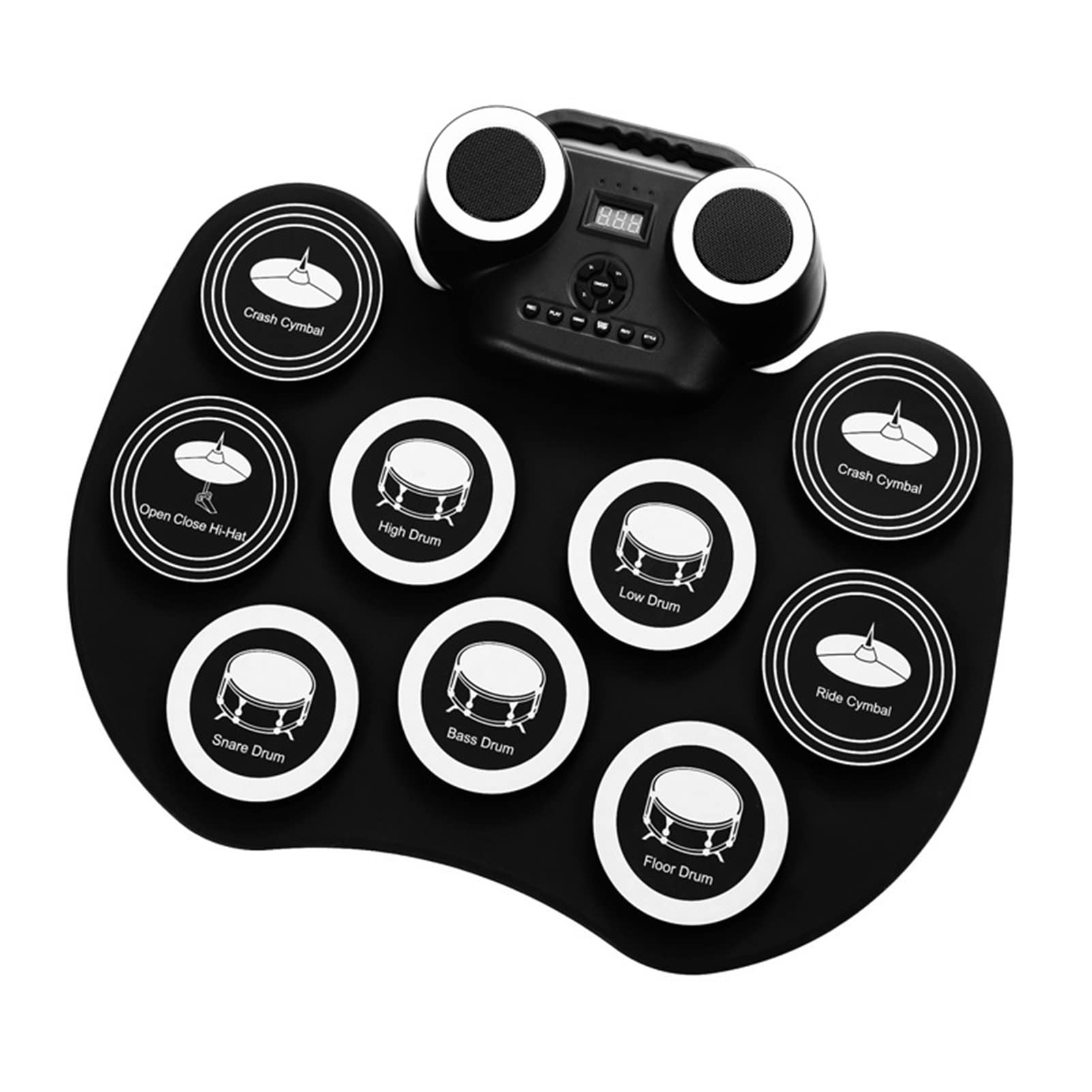 Electronic Drum Kit 9 Pads Roll-up Practice Drum Set With Colorful LED Lights For 10h Playing Built-in Dual Speakers Headphone USB Jack And Foor Pedals Great Chrismas Birthdays Gift For Beginners ( Co