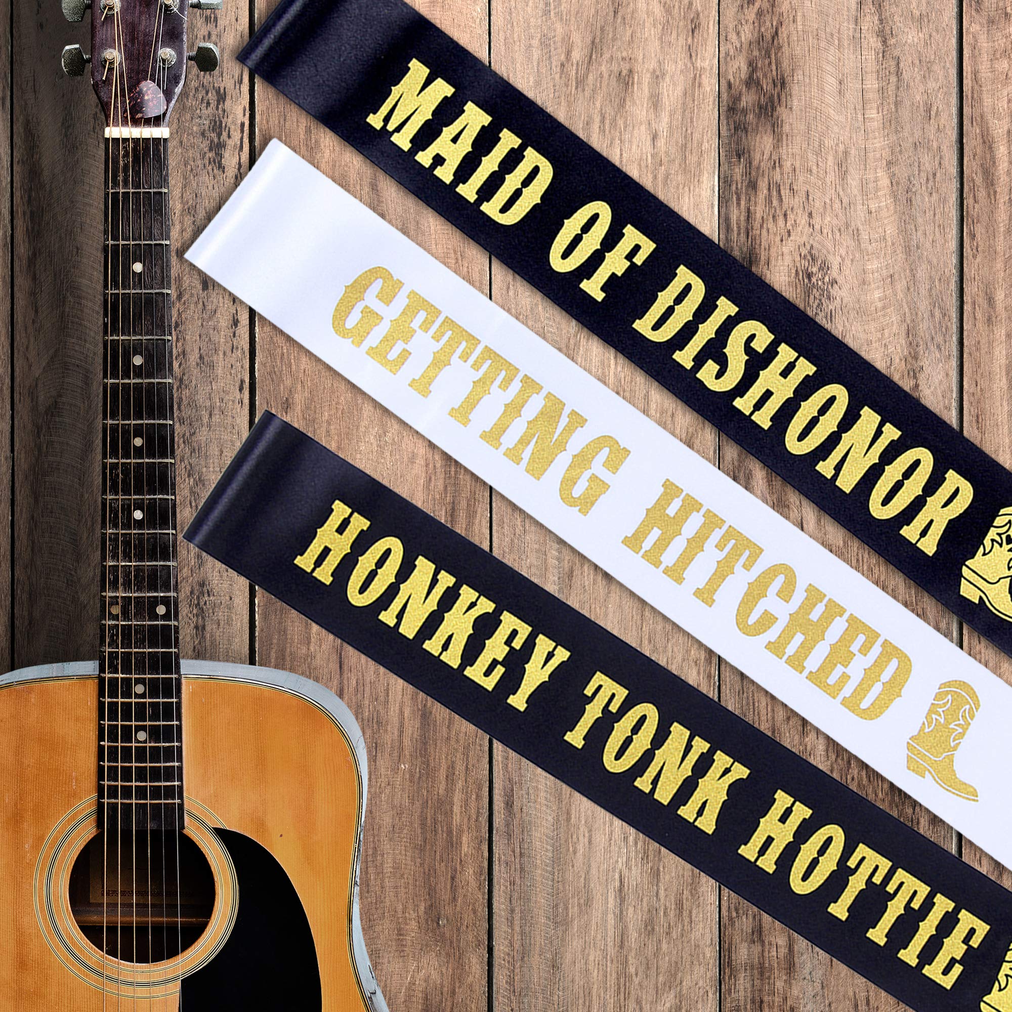 POP FIZZ DESIGNS Nashville Bachelorette Party Sashes | 7 Pack | Includes 1 Bride Sash “Getting Hitched” | 6 Funny Bride Tribe Sashes for Bridal Party
