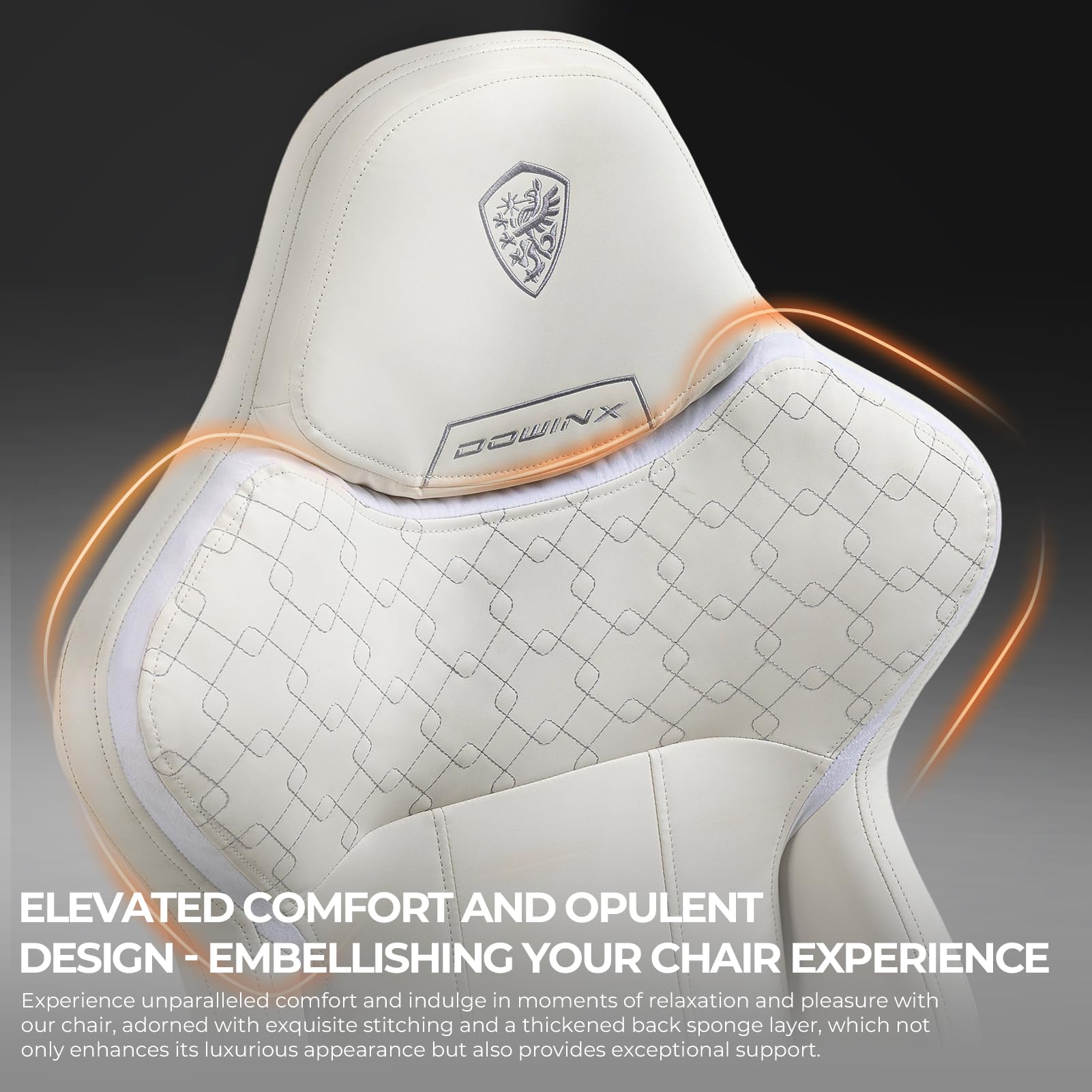 Dowinx Cross Legged Gaming Chair with Gravity Locking Wheels, High Back PU Leather Computer Chair for Heavy People, Big and Tall Game Chair with Lumbar Support(White)