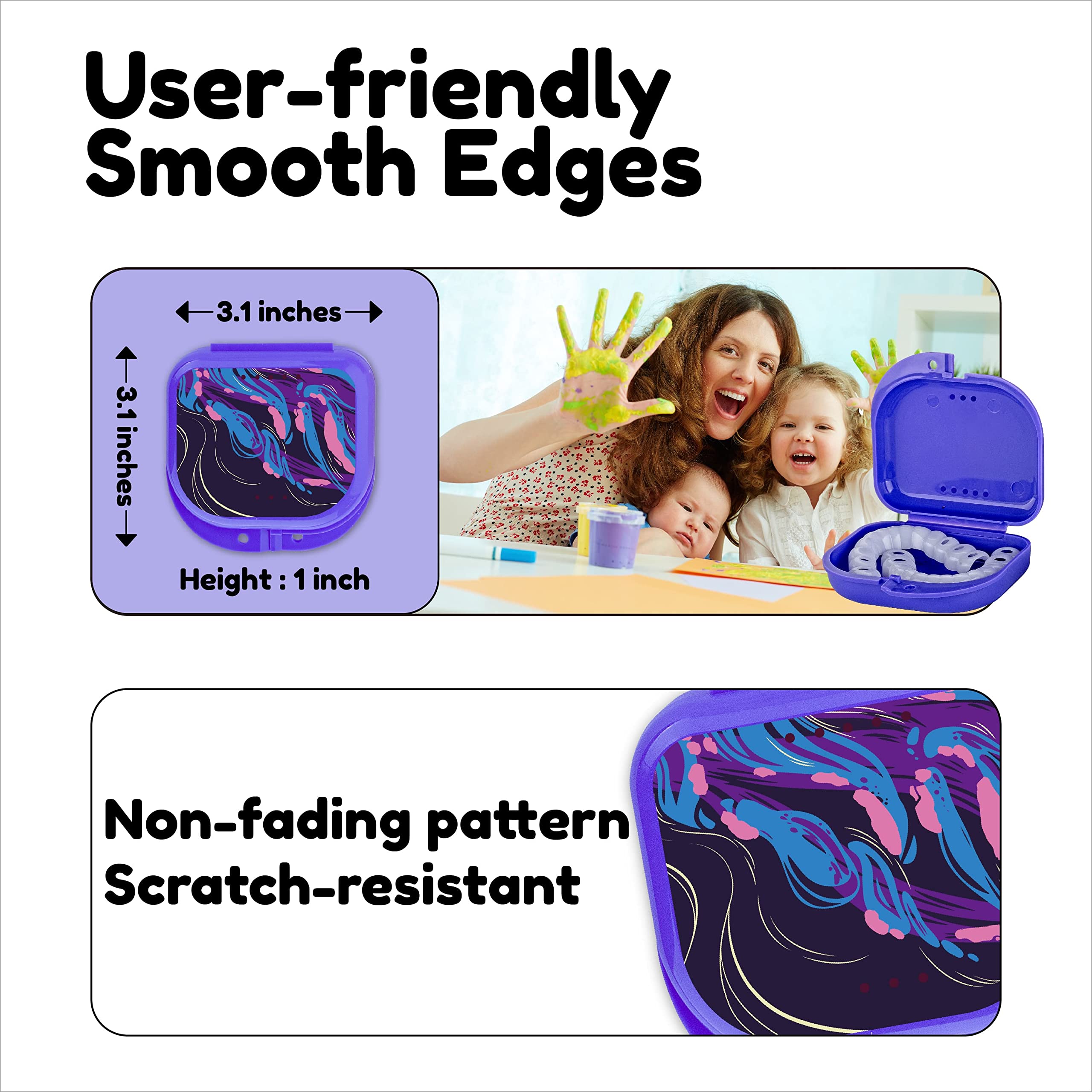 HOUSYLOVE Retainer Cases Cute, Retainer Holder Case 2 Pack, Aligner Case with Colorful Novelty Cute Patterns, Night Guard Case with Liquid Marble Patterns (Blue, Purple)