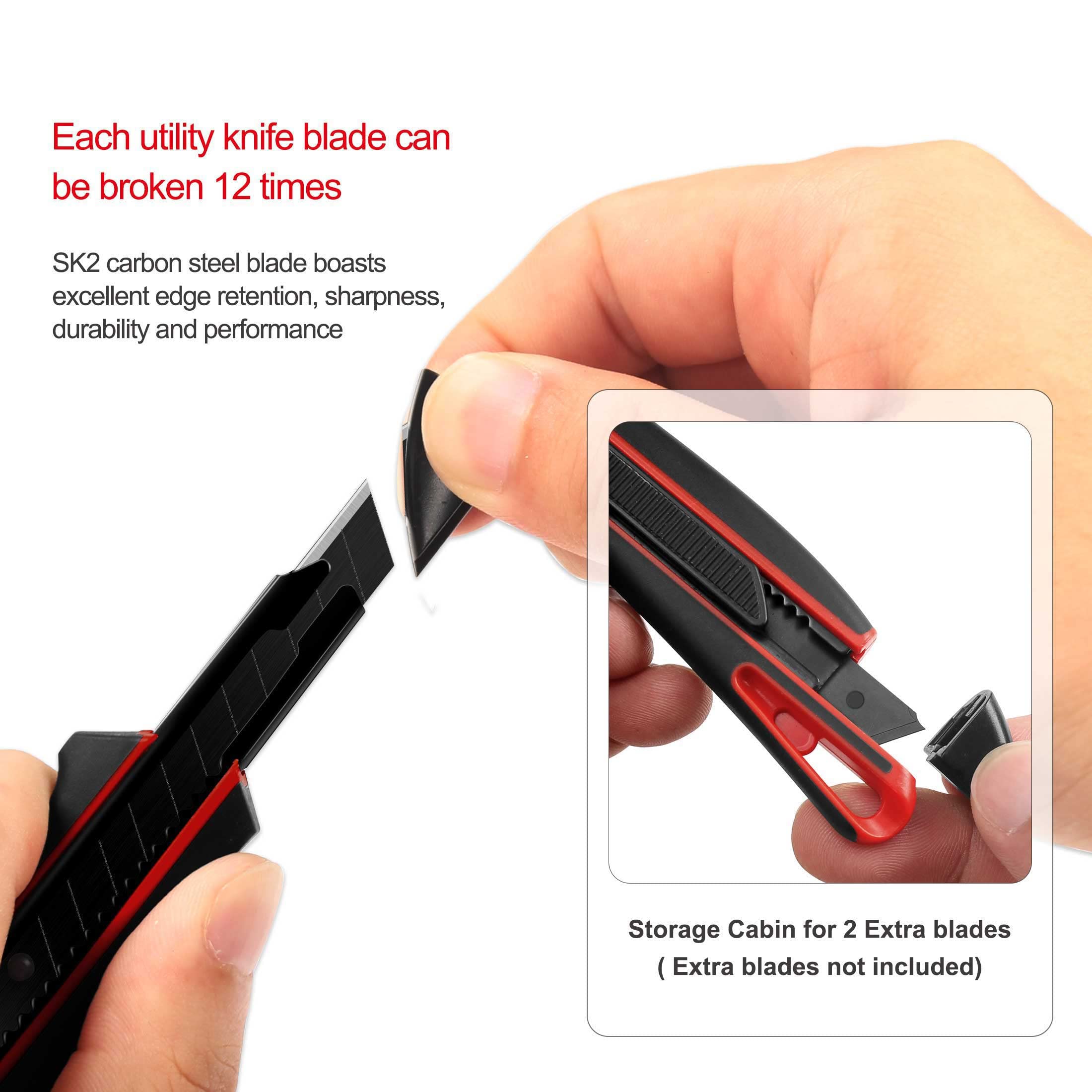 HAUTMEC 9mm Precision Utility Knife, Soft Grip Snap-off Box Cutter, Retractable 9mm Multi-Purpose Cutter for Detailed Cutting in Work, Home Use and Arts Crafts HT0255-KN