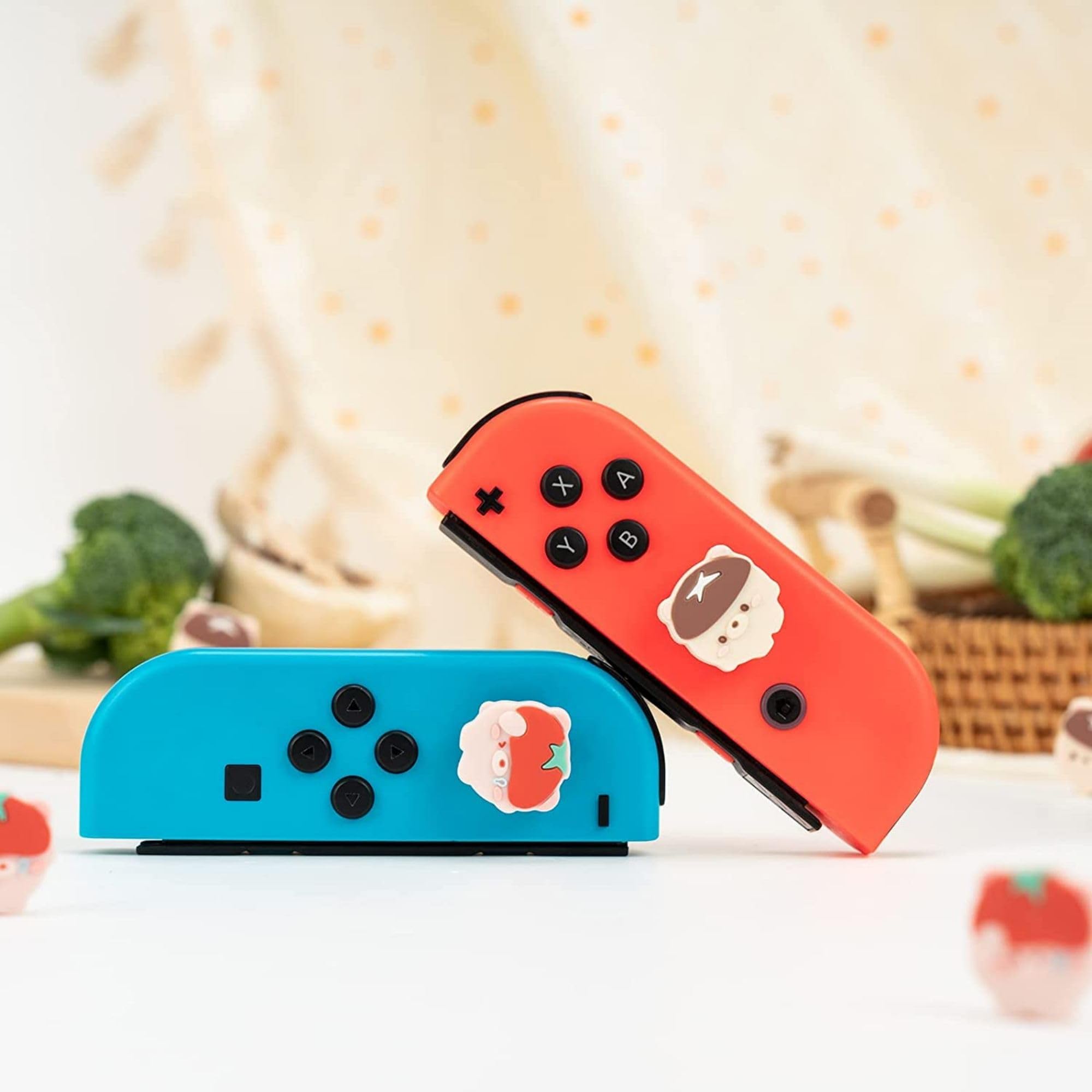 GeekShare Cute Silicone Joycon Thumb Grip Caps, Joystick Cover Compatible with Nintendo Switch/OLED/Switch Lite,4PCS - Tomato Mushroom Bear