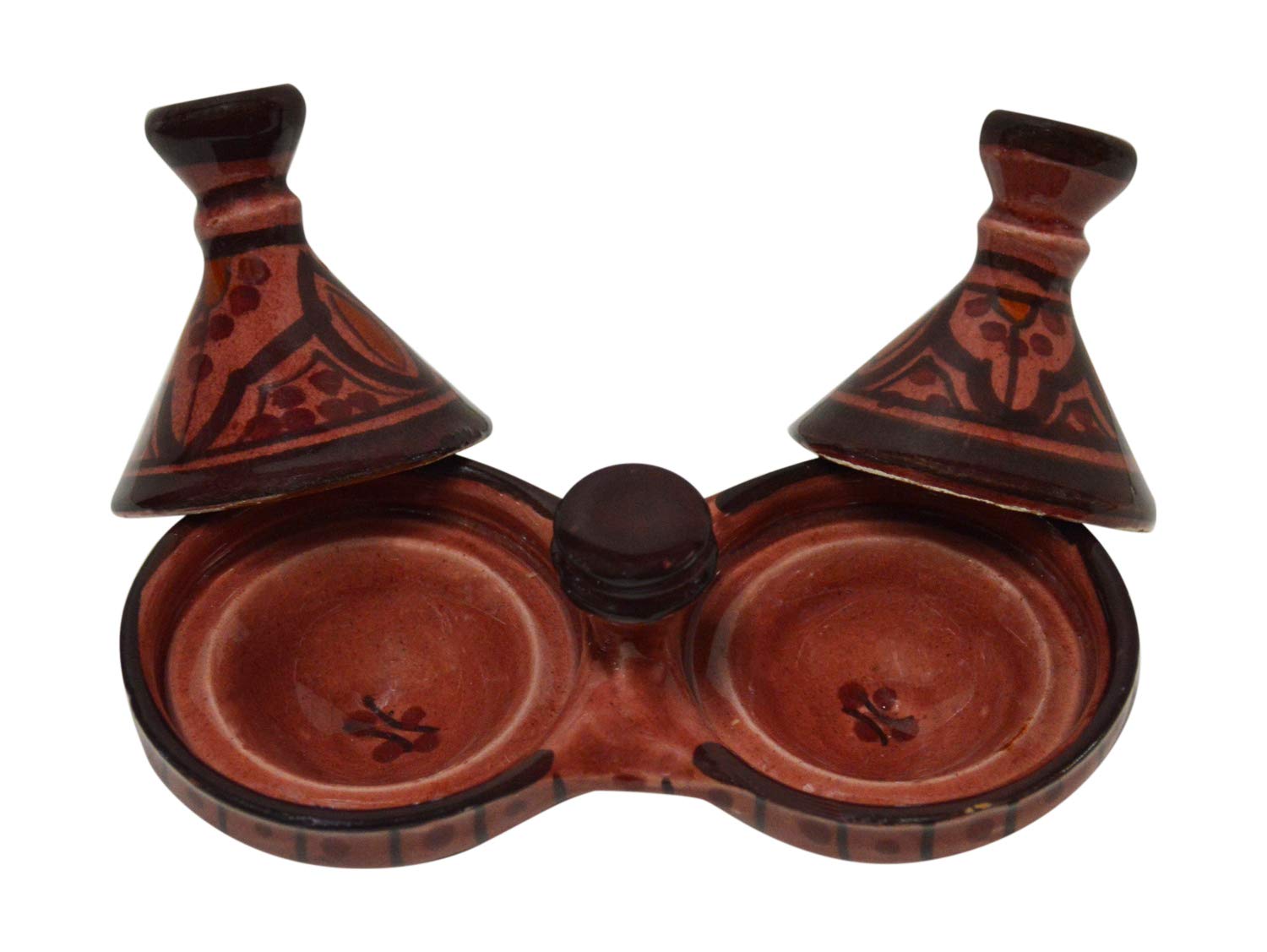 Moroccan Handmade Tagine Double Spice Holder seasoning Container Burgundy