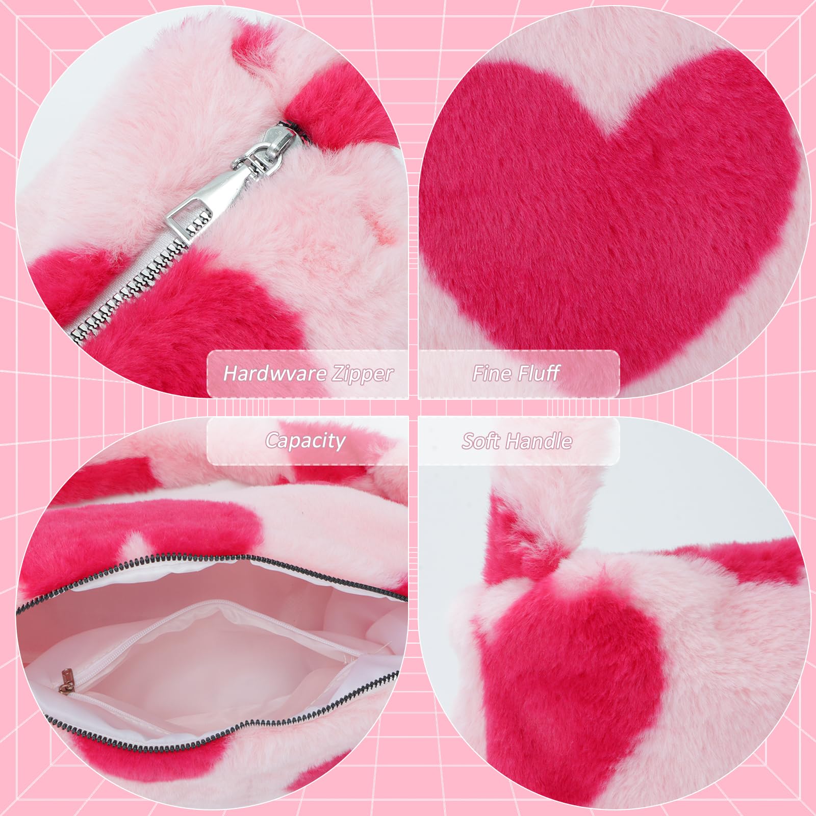 Fecialy Plush Shoulder Handbags Women's Fluffy Underarm Bag Soft Cute Top-Handle Bags for Autumn Winter