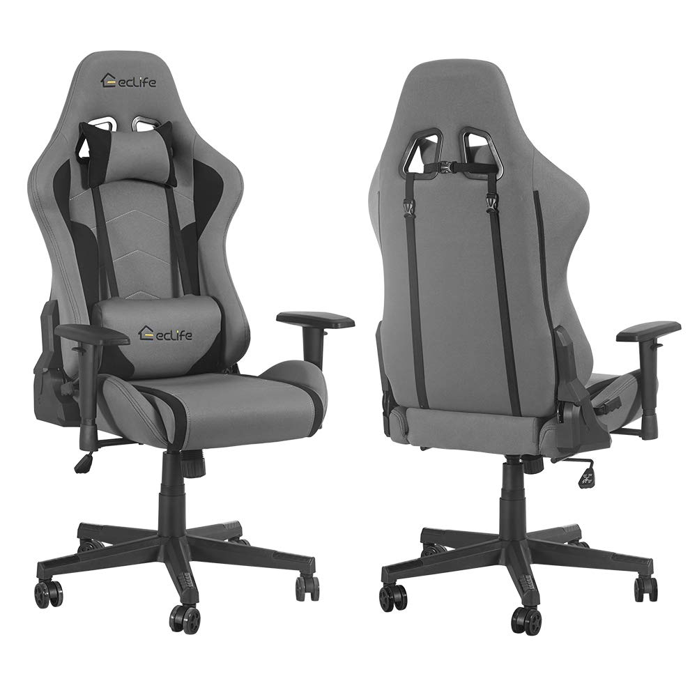 eclife Gaming Chair Ergonomic Racing Office Chair, Composite Linen Recliner, Computer Desk Chair,W/Massage Lumbar Support,Headrest Armrest,Rocking 360 Swivel Task Chair, 350 lbs