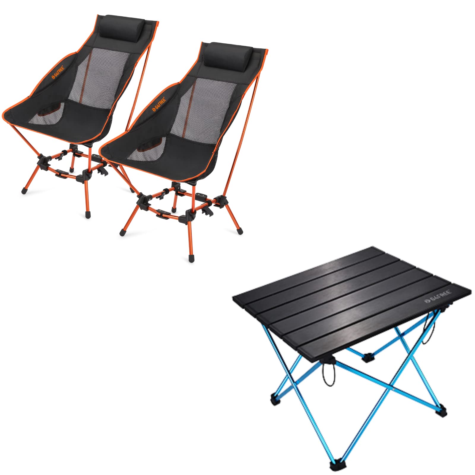 G4Free 2Pcs Folding Camp Chair High Back Lightweight Camping Chair Portable Camping Table Aluminum Folding Table