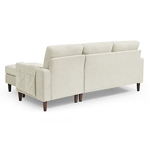 MOEO 3 Seat Sofa with Removable Ottoman and Cushions, L-Shape Chenille Convertible Couch w/Pocket & Rubber Wood Legs, Perfect for Living Room, Aapartment, Small Space, 80", Beige