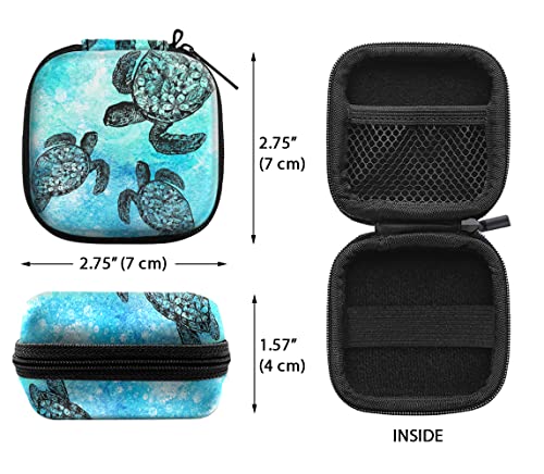 WIRESTER Portable Wireless Headphone Case, Earphone Storage Bag Carrying Case, Earbud Holder with Black Carabiner Compatible with Apple Airpods - Ocean Sea Turtles