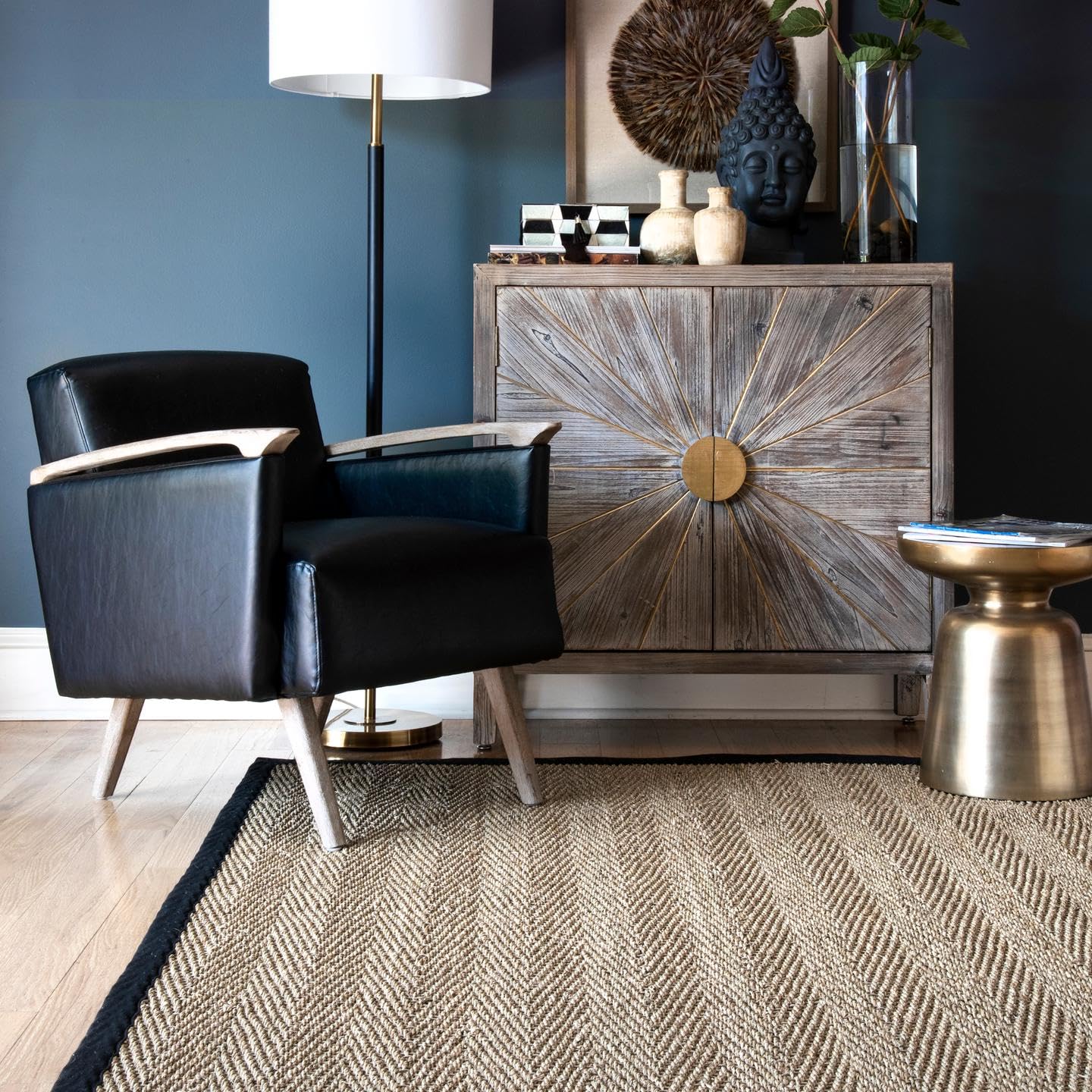 nuLOOM Larnaca Seagrass Herringbone Indoor/Outdoor Accent Rug, 3x4, Black