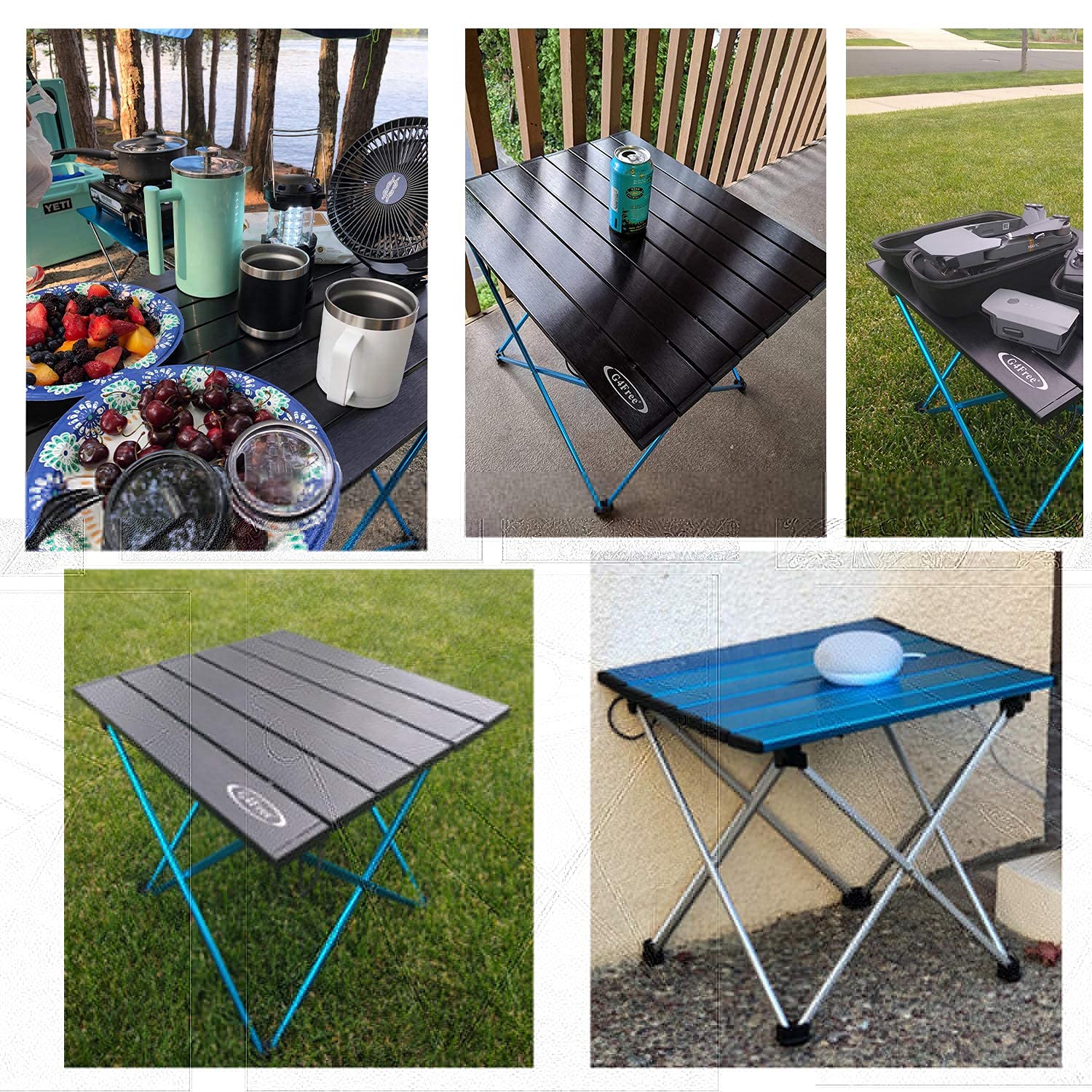 G4Free 2Pcs Lightweight Portable High Back Camp Chair Portable Camping Table with Aluminum Table