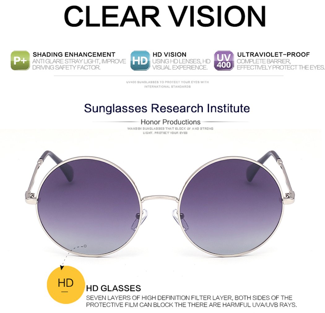 GEELOOK Round Sunglasses for Women Men Classic Oversized Circle Mirrored Hippie Hipster Polarized Sunglasses Metal Frame Mercury Lens